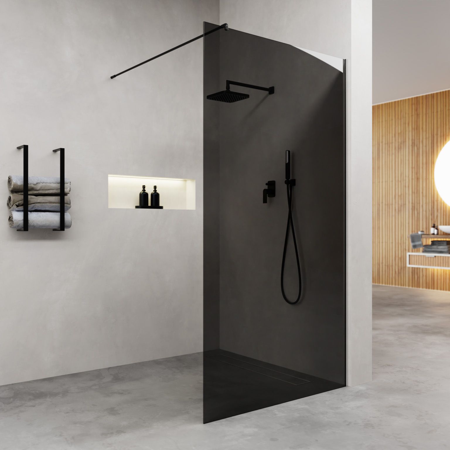 Walk In Duschabtrennung dunkel grau getönt | SOGLAS